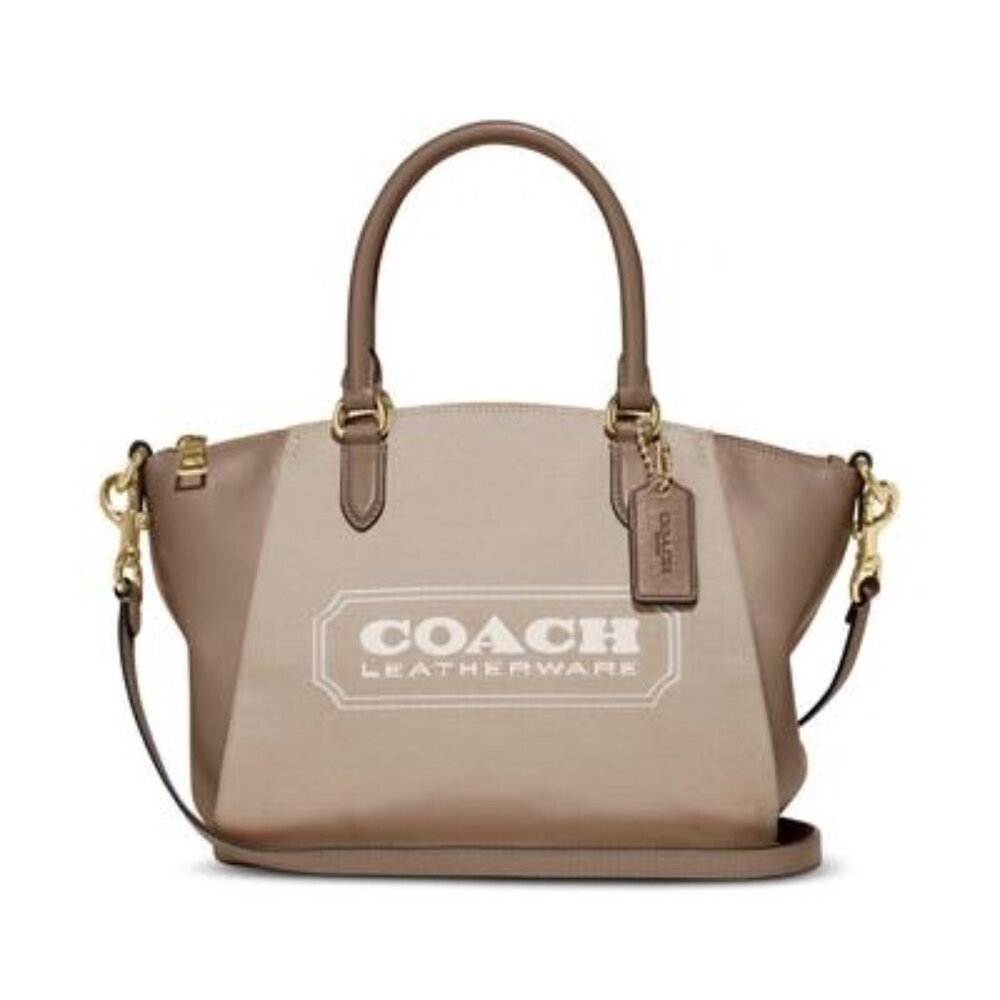 Coach Badge Jacquard Elise Satchel Chalk Taupe - Gem